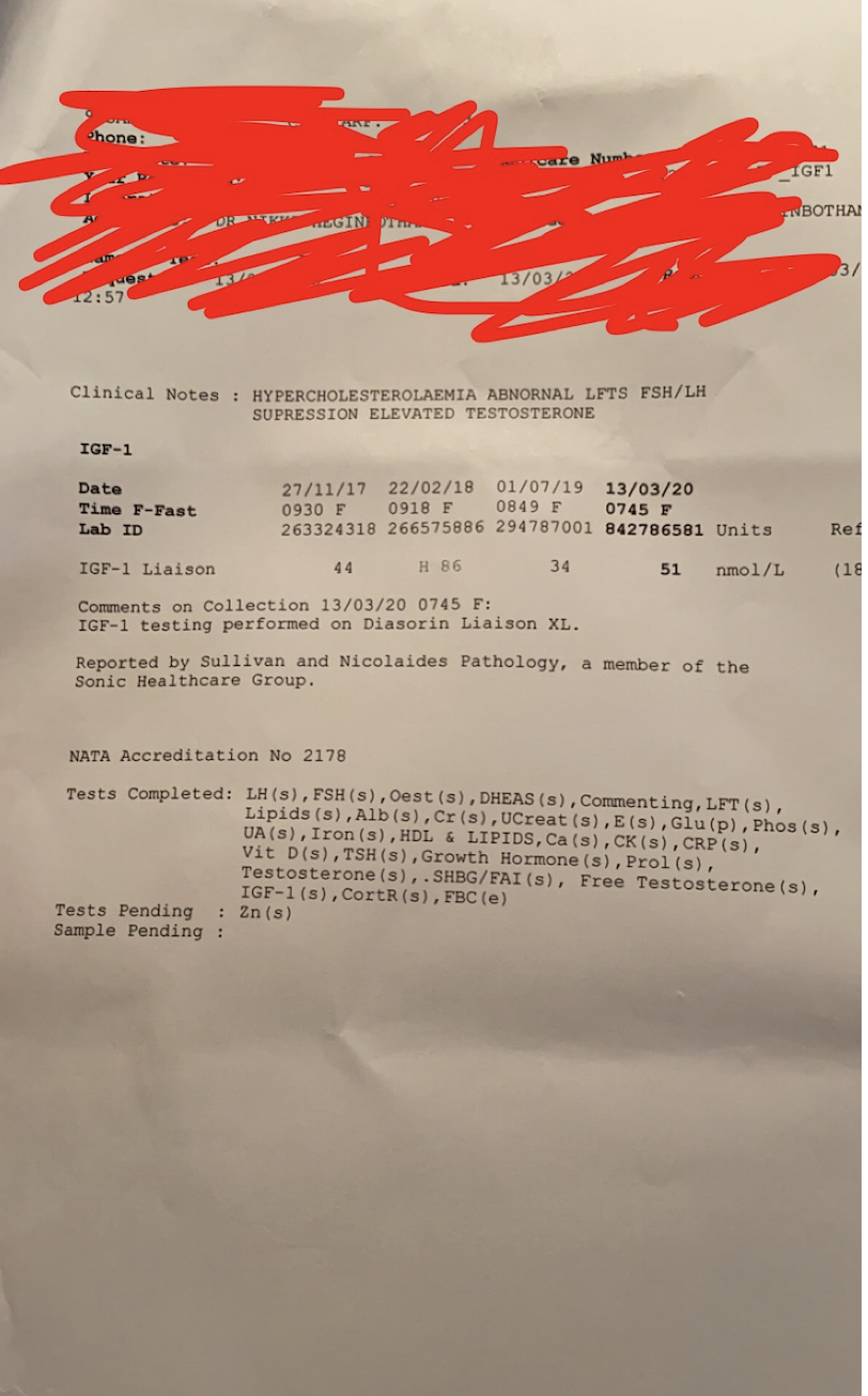 Picture: GH/IGF-1 blood test result