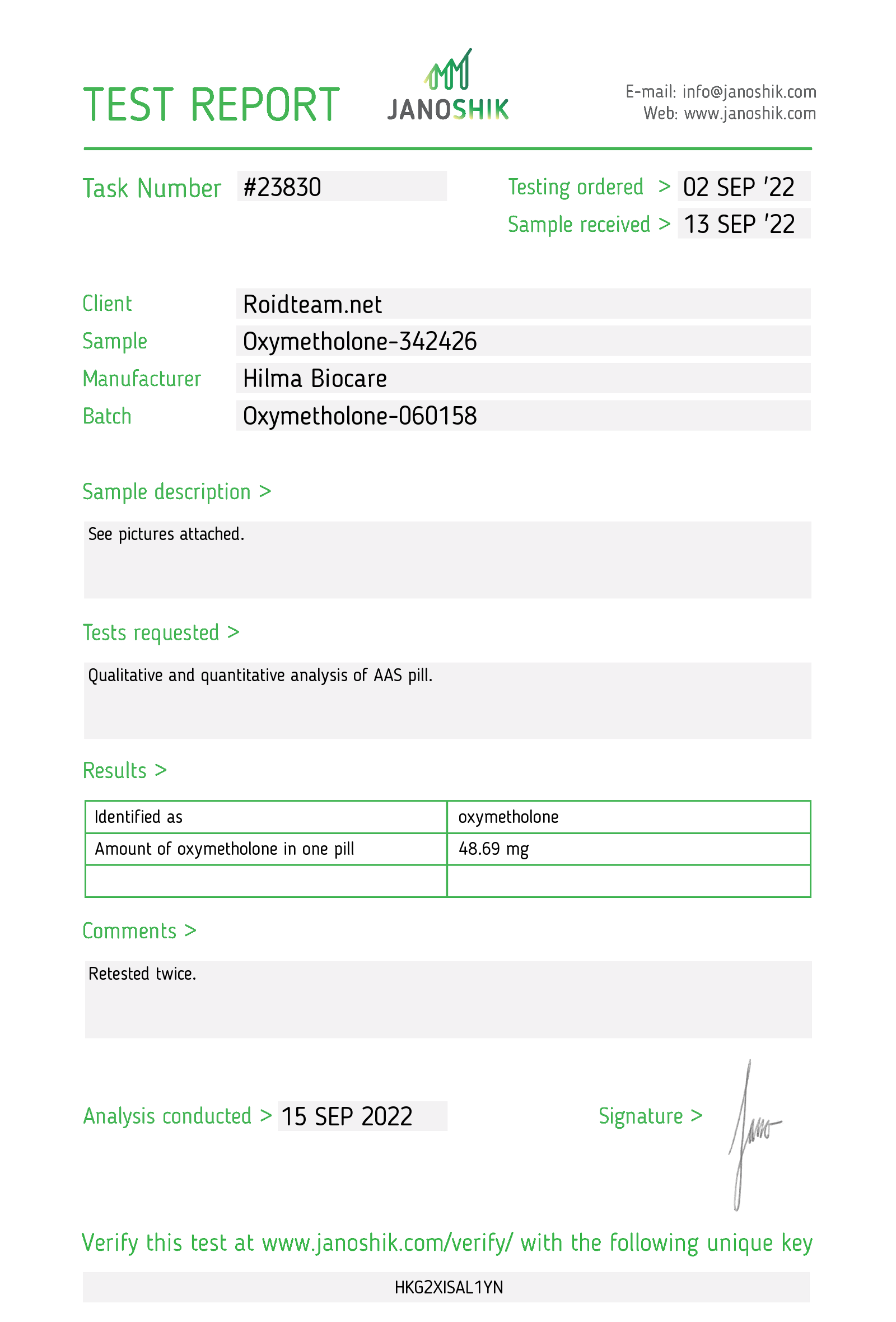 Picture: Oxymetholone / Anadrol (50 mg/tab) By Hilma Biocare Testing ...