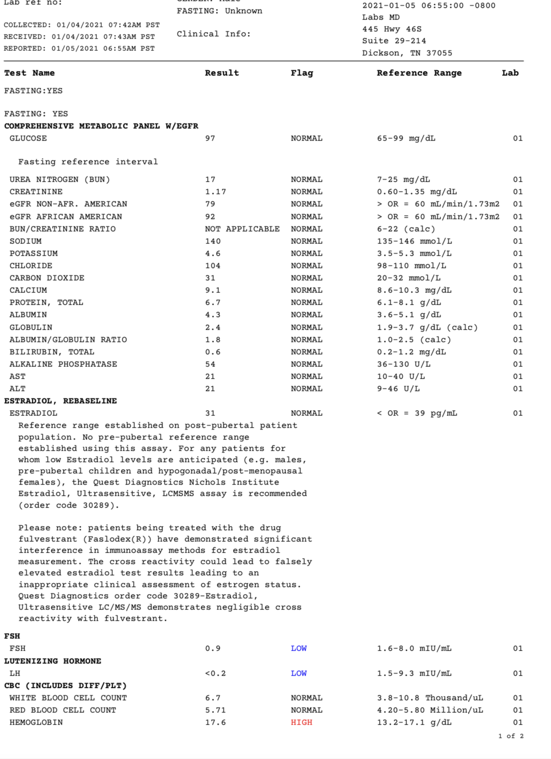 Picture: Bloodwork for PP Test P